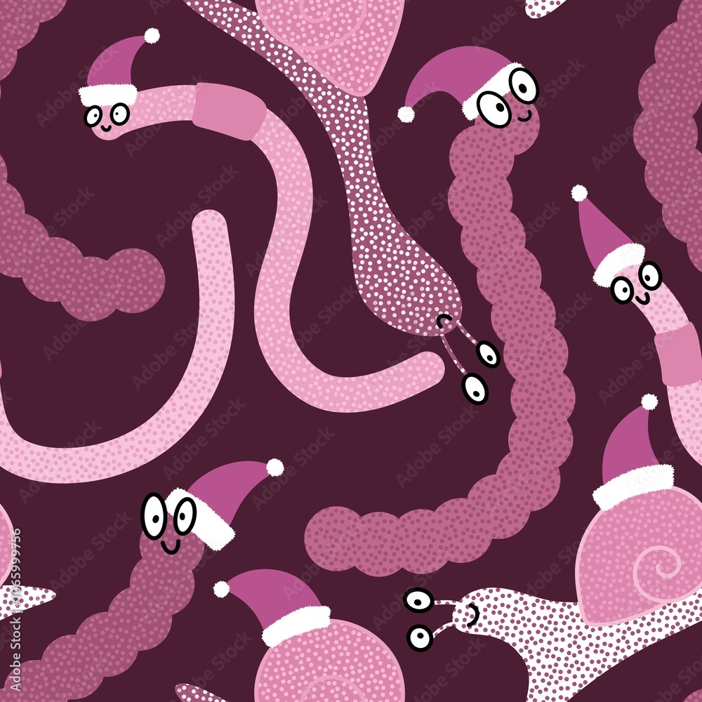 Christmas animals seamless worms and Santa hat pattern for wrapping ...