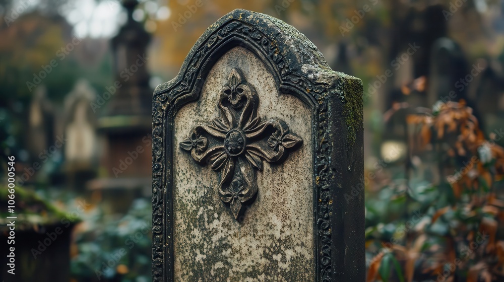 vintage tombstone sticker embodies antique cemetery art, featuring ...