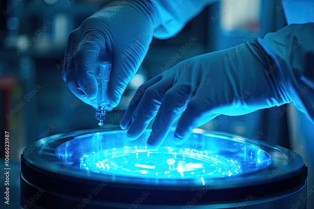 Modern scientific lab with advanced microwave emitter devices, set ...