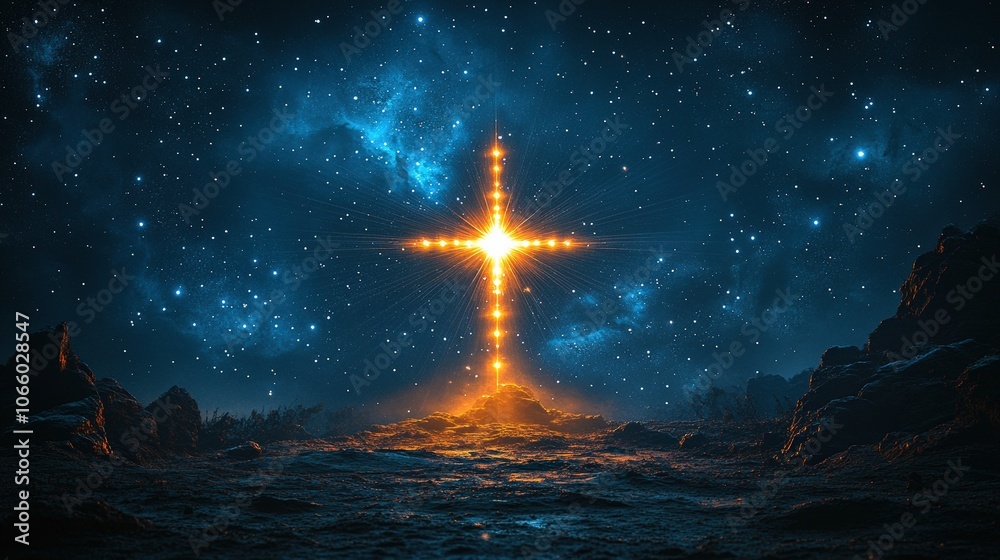 Stunning celestial cross glowing brightly in a starry night sky with ...