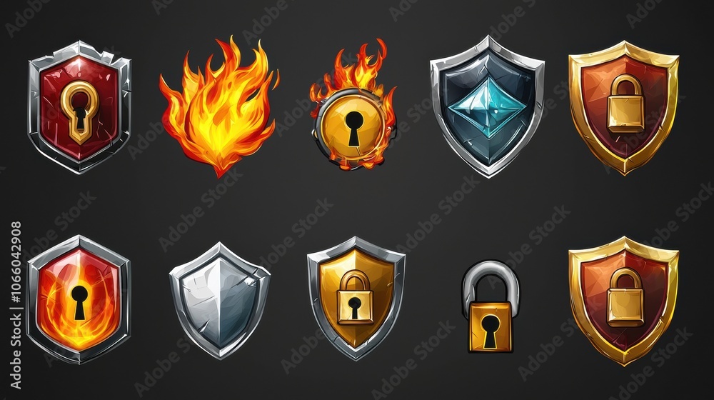 Colorful Shields and Badges for Game Design Elements Stock Illustration ...