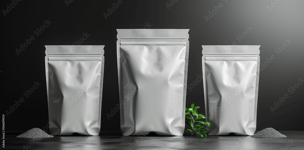 white blank stand up pouches mockup on black background creative design ...