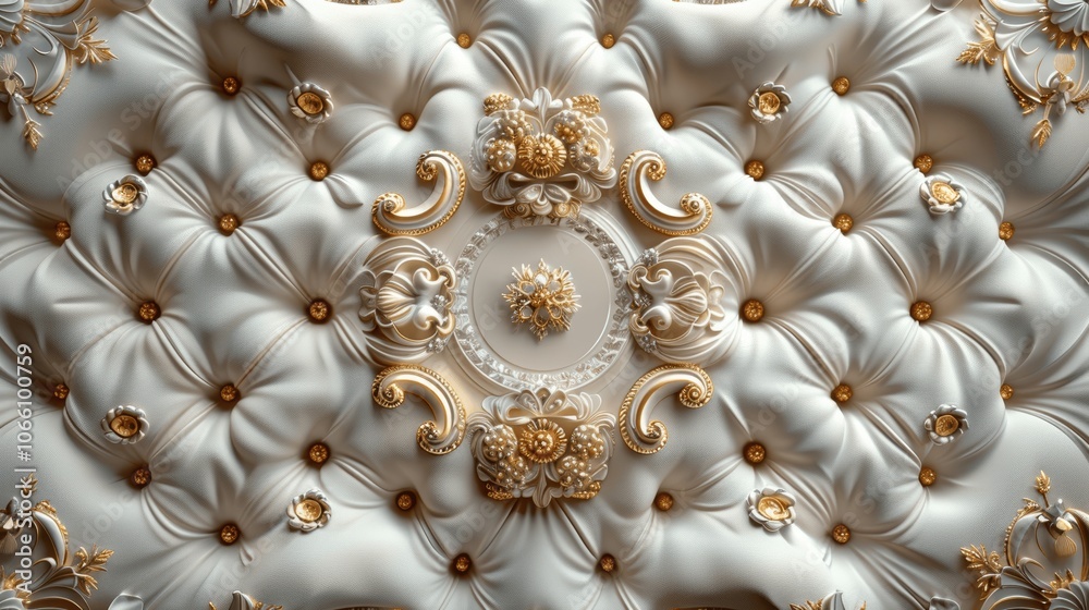 Elegant Baroque Style Beige Gold Ceiling with Ornate Tufted Pattern and ...