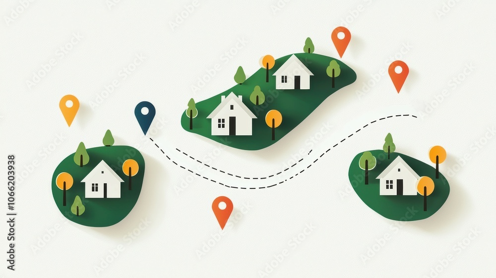 Delivery Route Map with Icons and Channels Stock Illustration | Adobe Stock