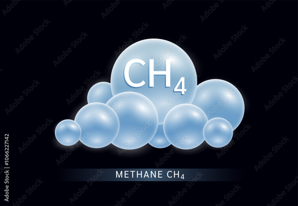 Methane CH4 in cloud blue on black background. Air pollution emissions ...