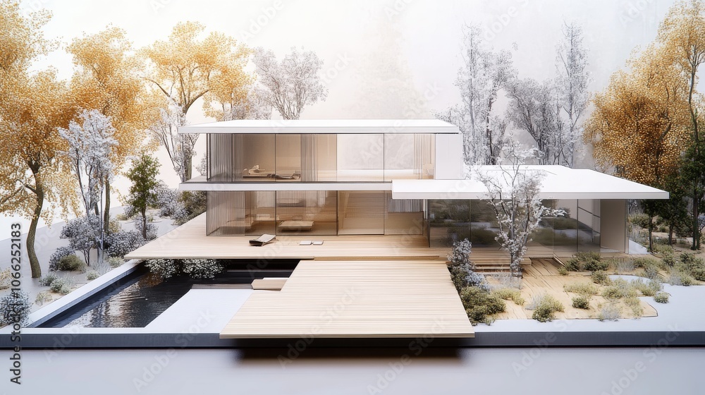 2410_029.birds-eye view modern villa model, split-level design ...