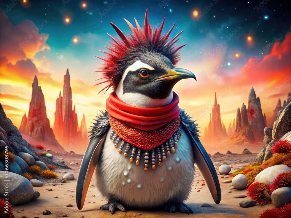 Surreal Angry Penguin in Spiked Armor and Red Bandana: A Unique Fantasy ...