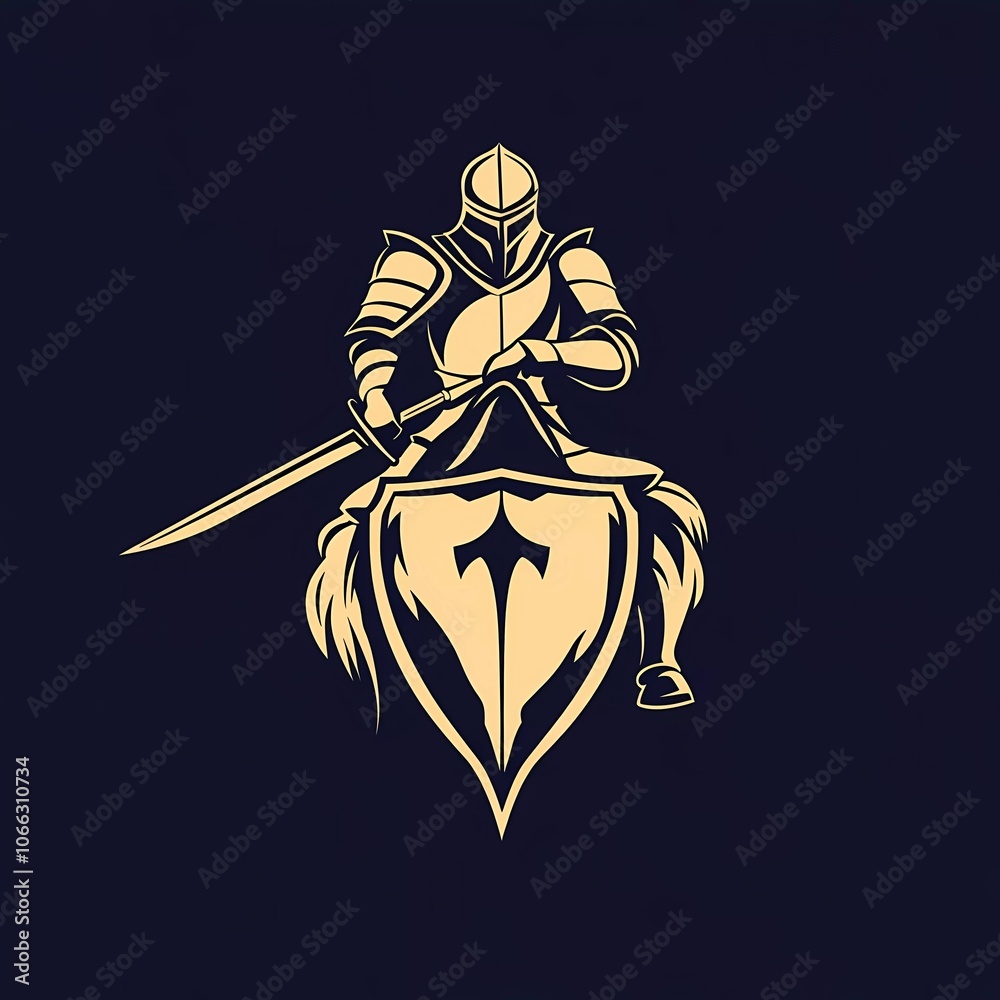 Knight logo emblem on horseback. Horseman with sword and shield icon ...