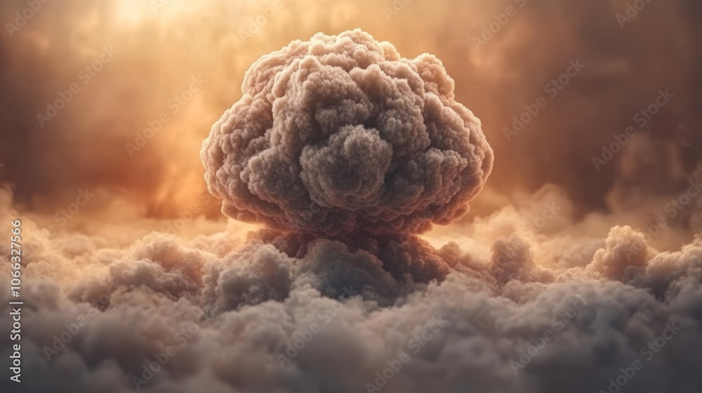 Dramatic nuclear explosion in sky, atomic bomb blast, mushroom cloud ...
