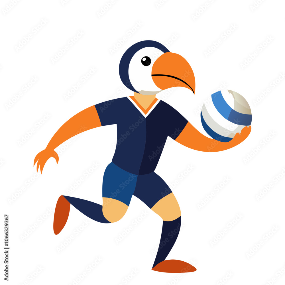 Puffin Player: A playful illustration of an athletic puffin mascot in a ...