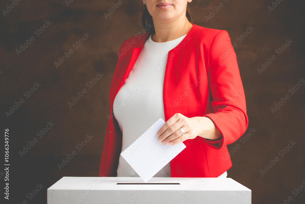 Poster The voter holds his vote ballot paper and places it in the ...