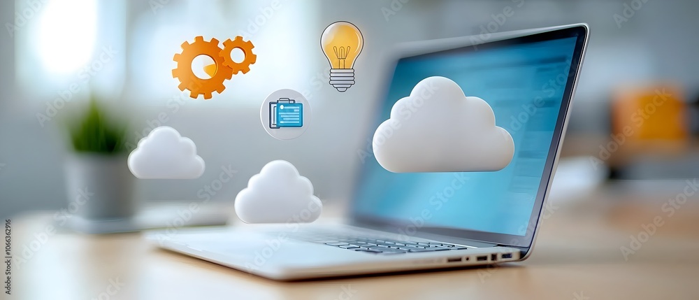 Digital business technology interface with icons for e commerce cloud ...