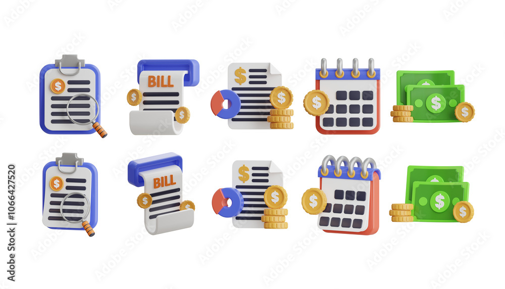 Accounting and Billing Icons for Financial Management. 3D Icon High ...