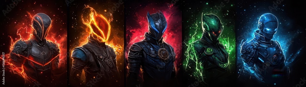 A striking digital artwork featuring five unique characters, each ...