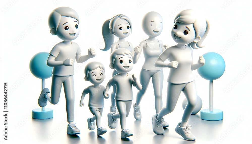 3D Family Fitness Day Outdoors Icon - Soft Abstract Background of ...