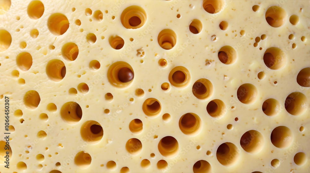 Detailed close-up image of Swiss cheese highlighting its iconic holes ...