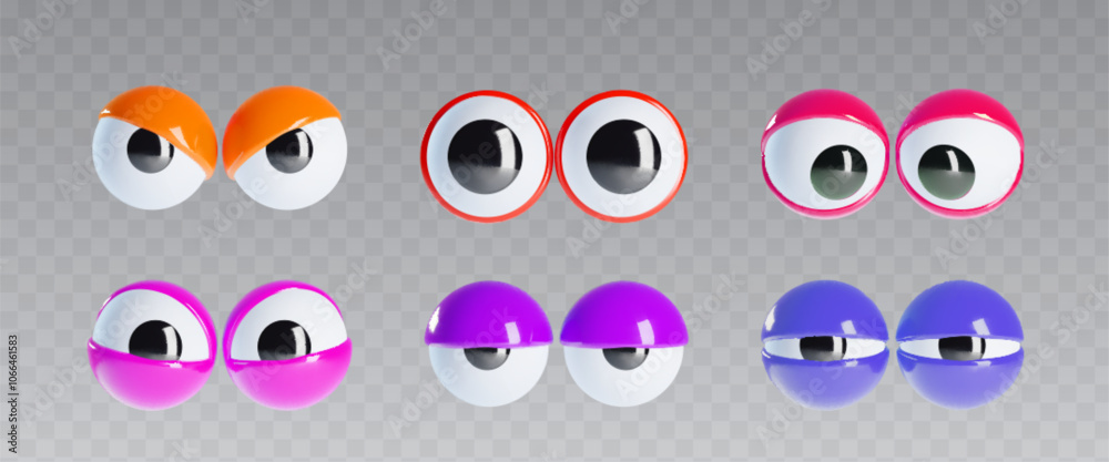 Bright 3D googly eyes with colorful lids and playful oversized look ...