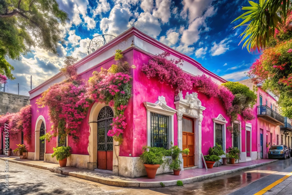 Captivating Double Exposure Photography of a Pink House on a Street in ...