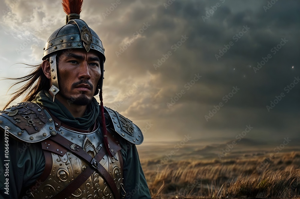 Portrait of a medieval warrior in traditional armor: a strong and ...