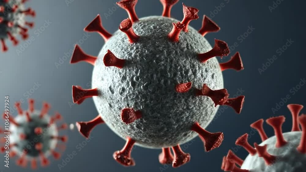 Microscopic view of floating influenza virus cells, microscopic image ...