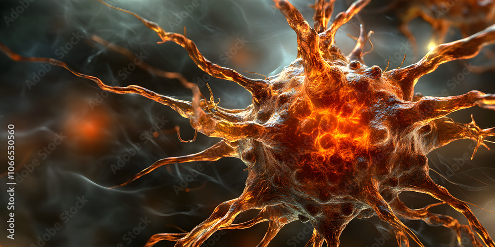 Neurons transmitting signals, virus model, virus, cell, biology ...