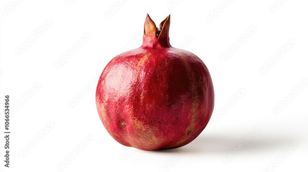 Fresh front view photo of a juicy, ripe red pomegranate, isolated ...