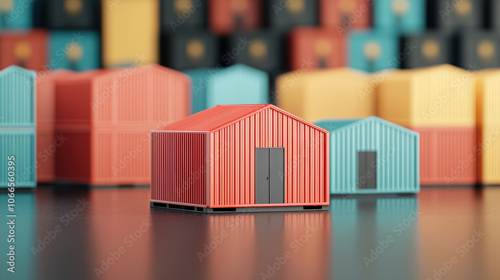 Miniature warehouse models in vibrant colors, showcasing variety of ...