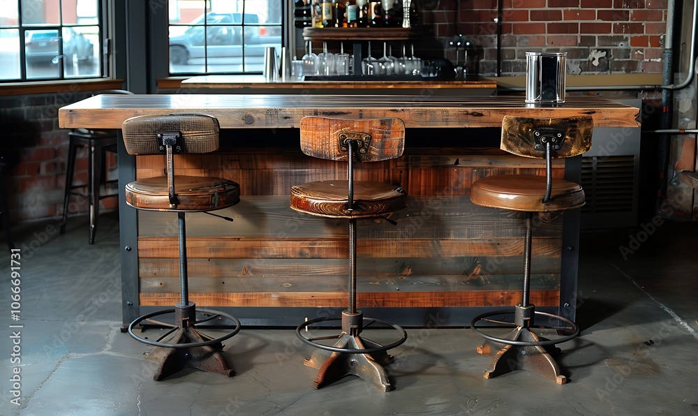 Vintage bar counter with chairs and tables in a pub or restaurant Stock ...