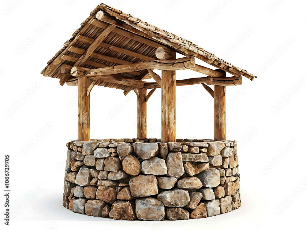 An old well with a wooden roof and stone wall Stock Photo | Adobe Stock