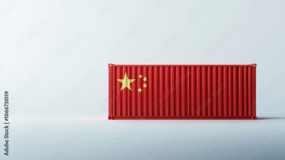 Red Shipping Container with Chinese Flag Symbol A red shipping ...