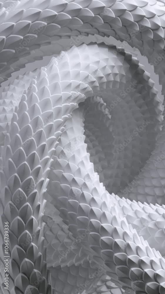looped 3d vertical video of a albino snake knotted. Abstract animated ...