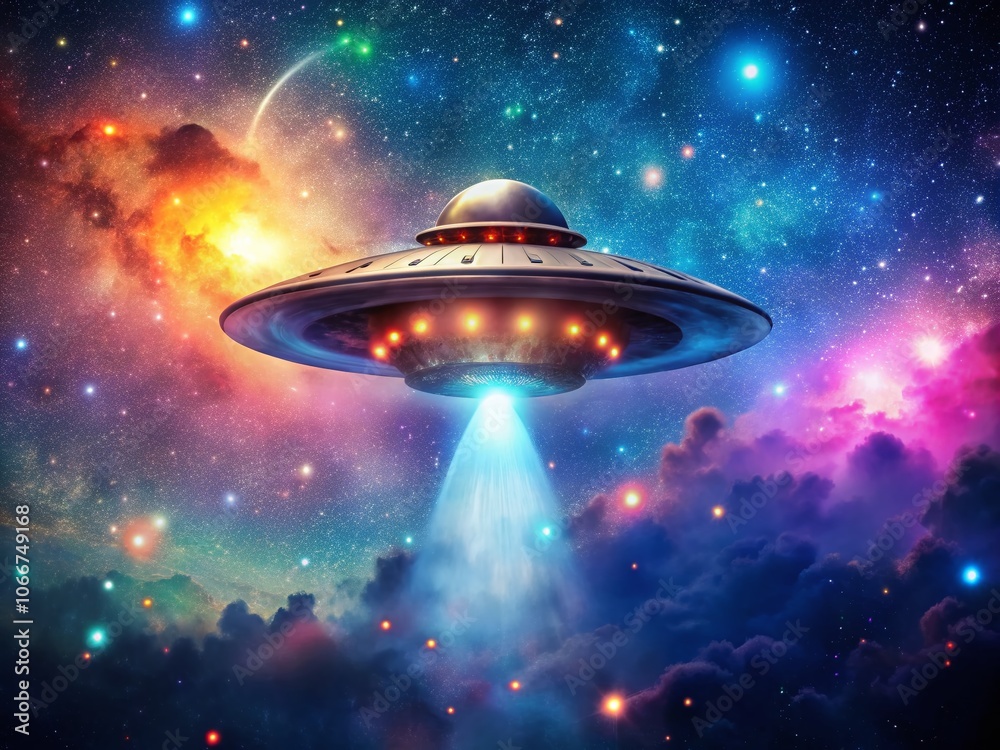 UFO in Space with Bokeh Effect - Stunning Cosmic Scene Featuring a Mysterious UFO Amidst Stars ...