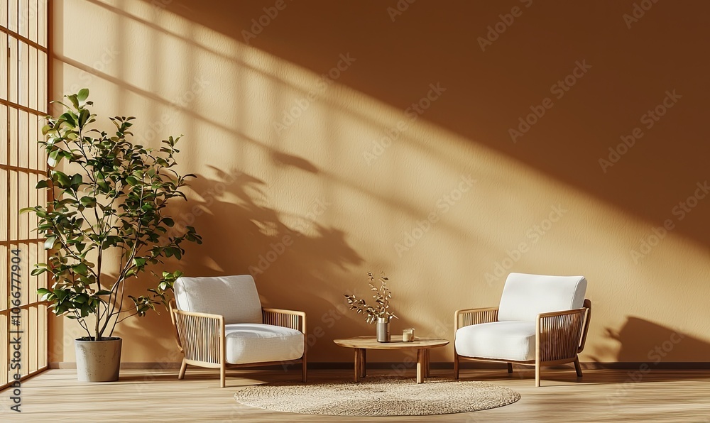Modern interior design background with a brown wall mockup, two ...