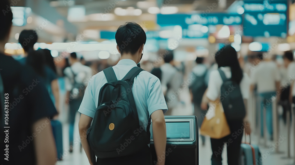 Dedicated Airport Security Personnel Scanning Passengers with a Metal ...