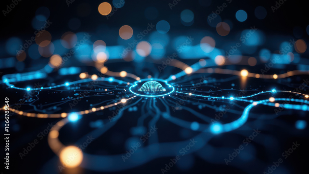 Blue Ci/CD pipeline with nodes and connections on a neural network ...