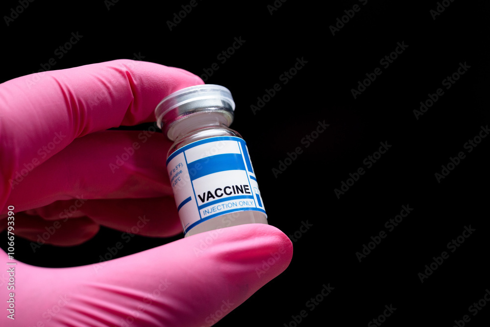 Vaccine dose bottle , Anti virus medicine production on hand isolated ...