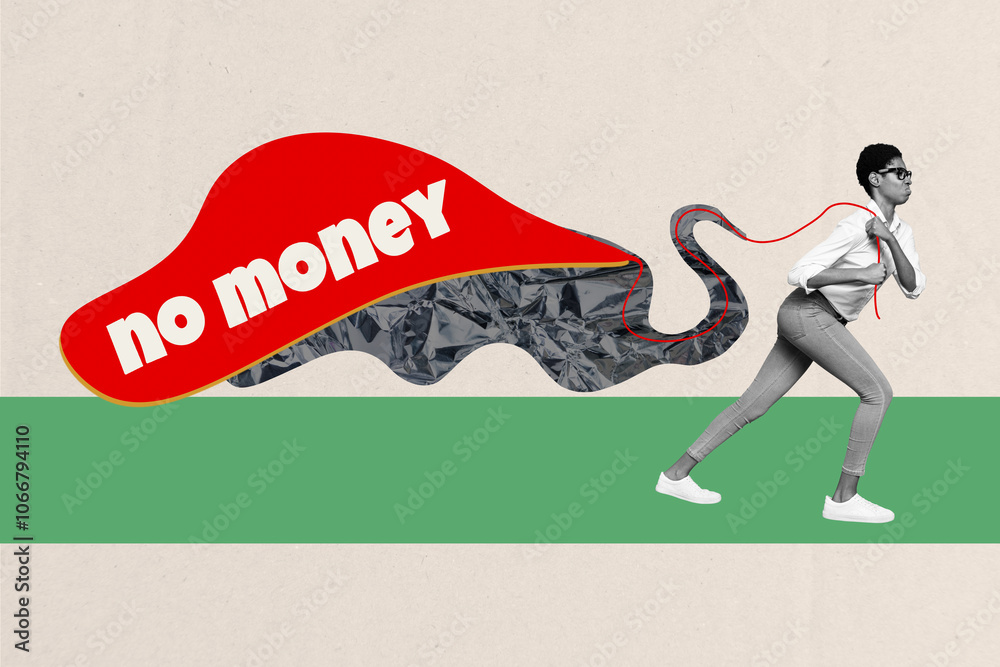 Poster Composite photo collage of upset american girl carry string no ...