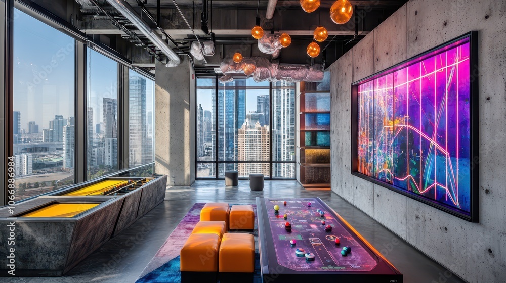 Modern Tech Company Game Room: Creative Poster Mockup Featuring Modular ...