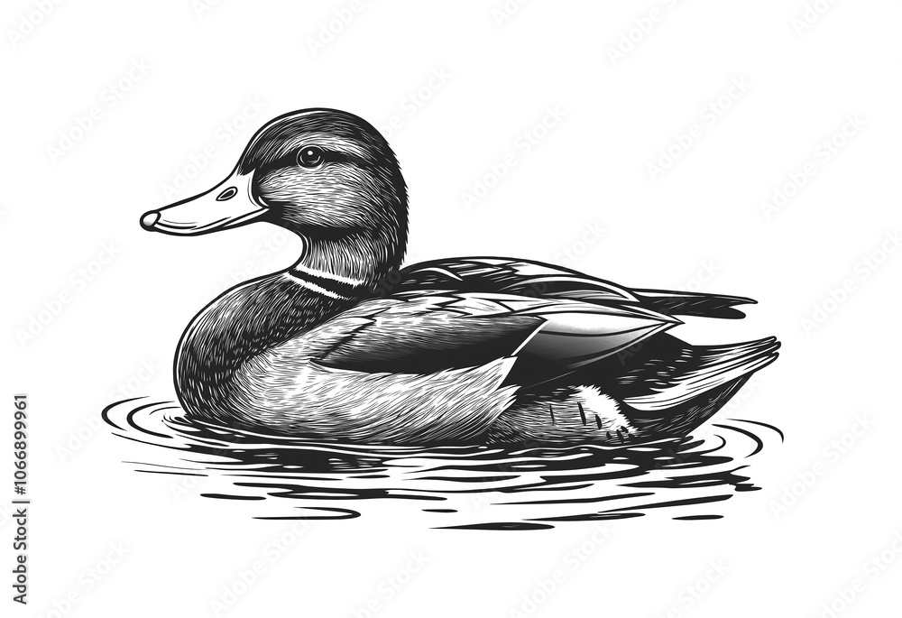 Duck, sketch. Vintage retro print, duck sketch ink pencil style drawing ...