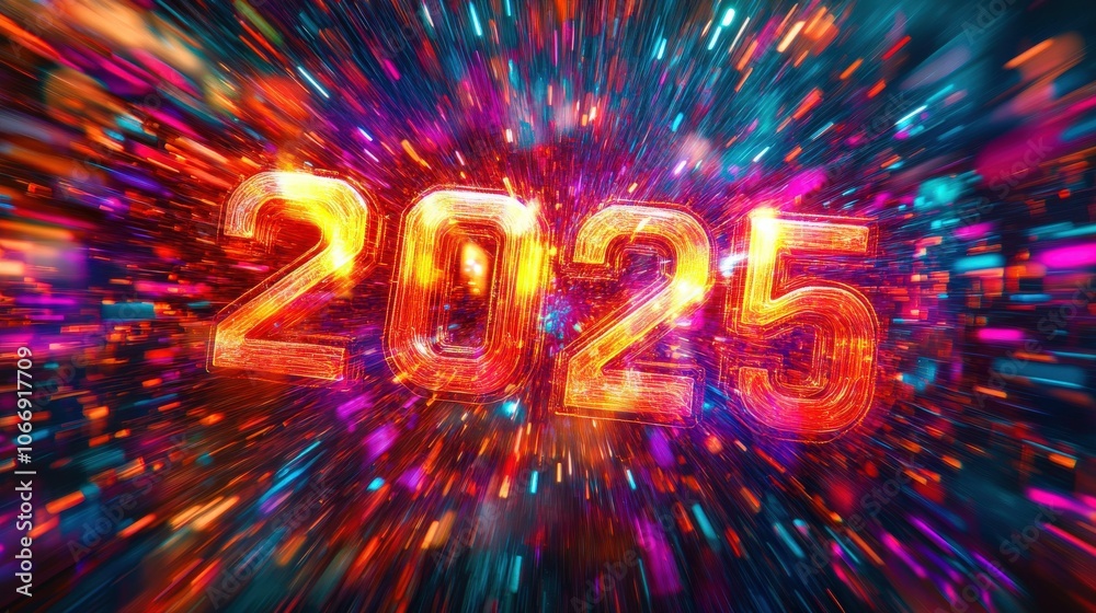 The digits representing the year 2025 shine brightly against a backdrop ...