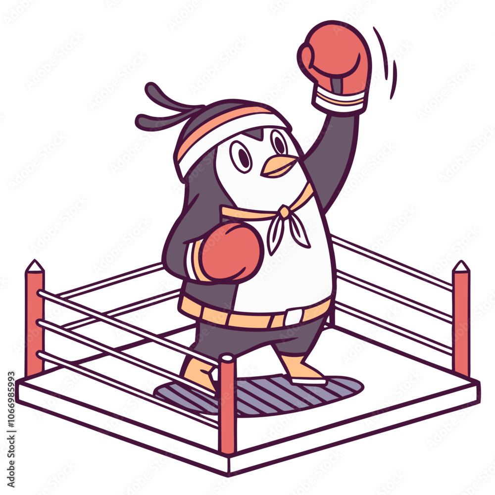 Boxing Penguin: A cartoon penguin in a boxing ring, wearing boxing ...