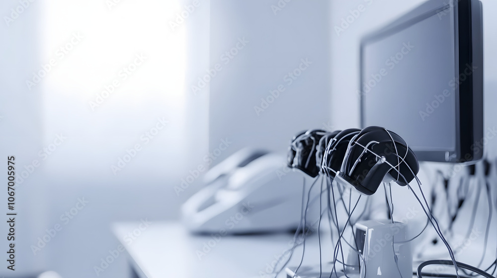 Close-up of Neurological Testing Equipment, EEG Machine with Electrodes ...