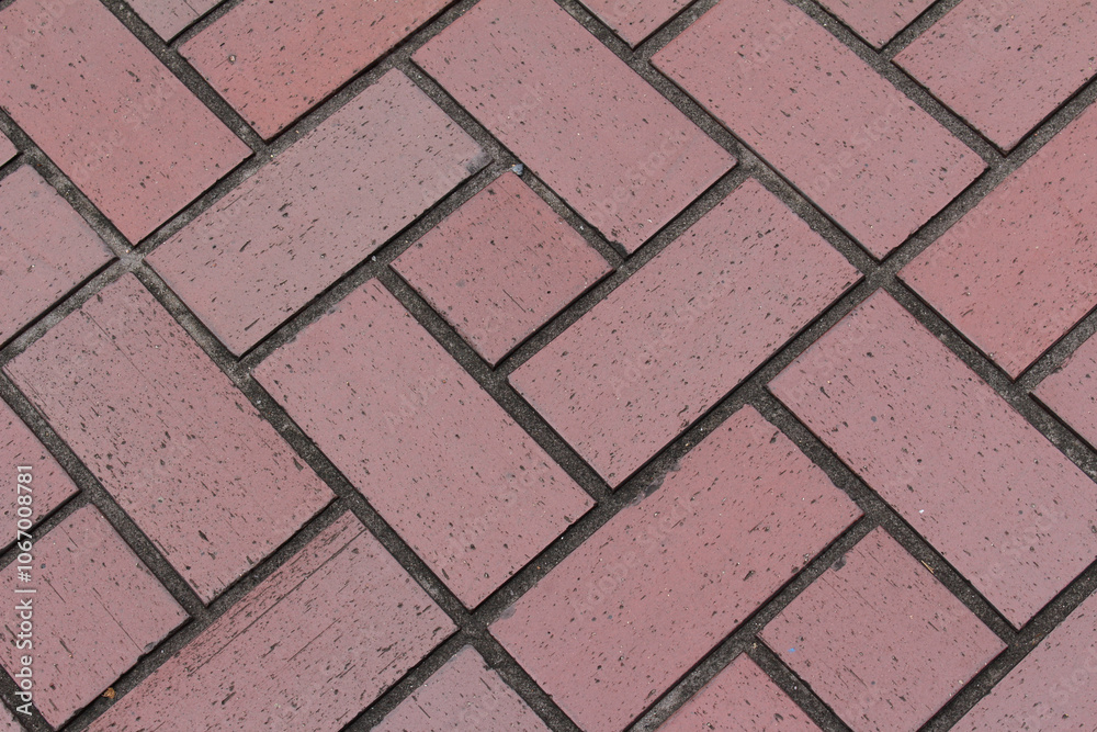 Red square paving tile. Brick pavement texture. Close up of concrete ...