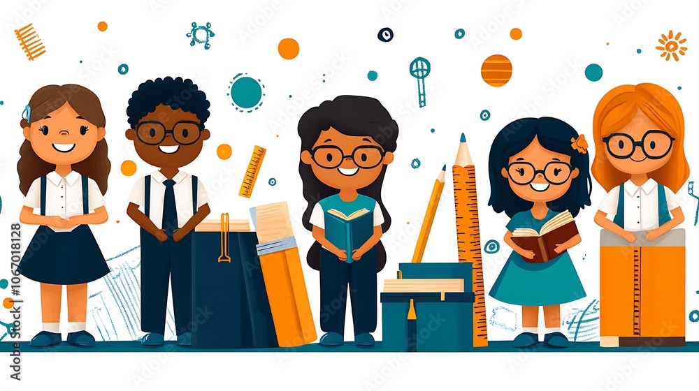 An animated vector design showcasing various school supplies such as ...