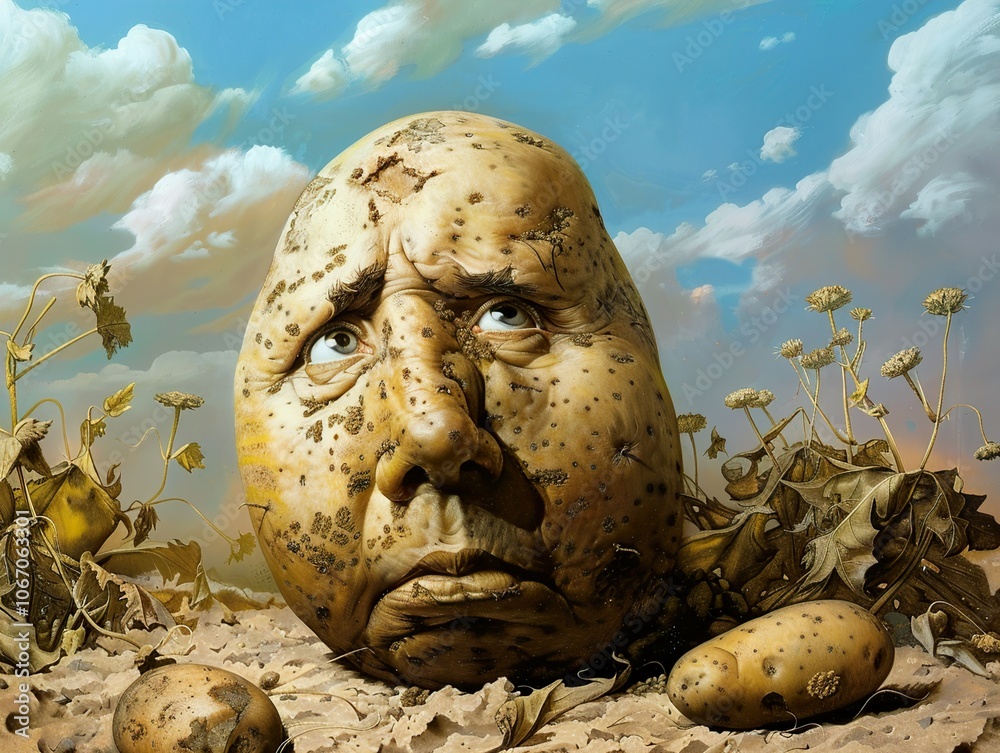 Surreal Potato Head: A Whimsical Art Portrait of a Humanized Potato ...
