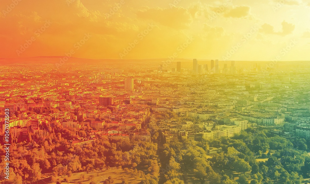 Heatmap of an urban landscape during a heatwave, with vibrant colors ...