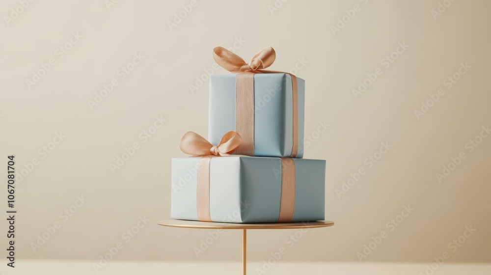 Floating gift boxes in an elegant display on a simple circular stand ...