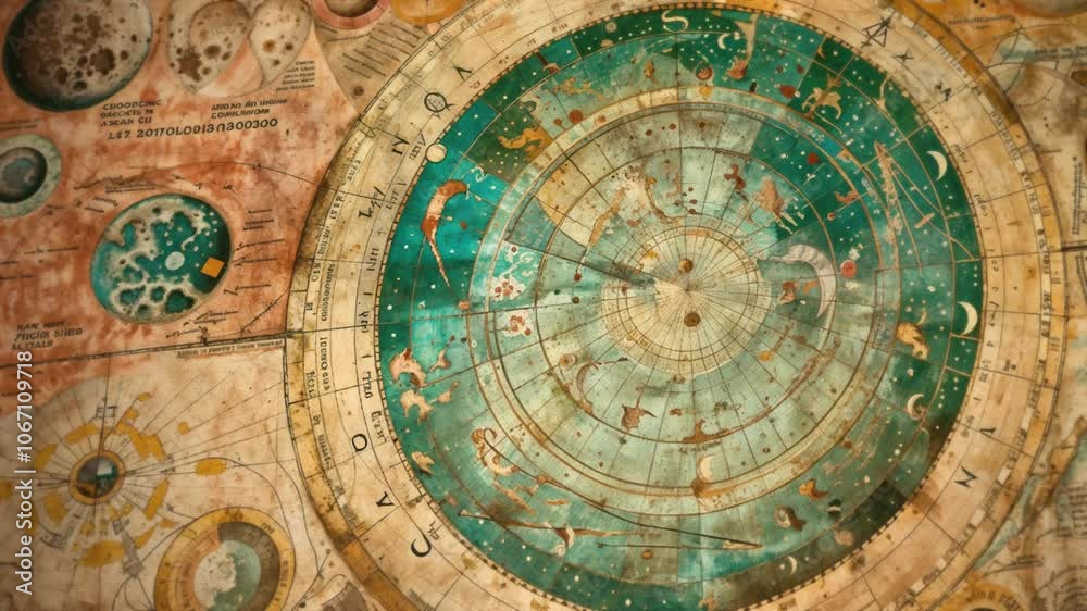 Celestial map of Heaven with heavenly bodies, stars, and planets ...