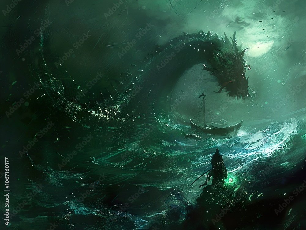 Sea Serpent Rising: A Fantasy Landscape of Mythical Creatures and ...