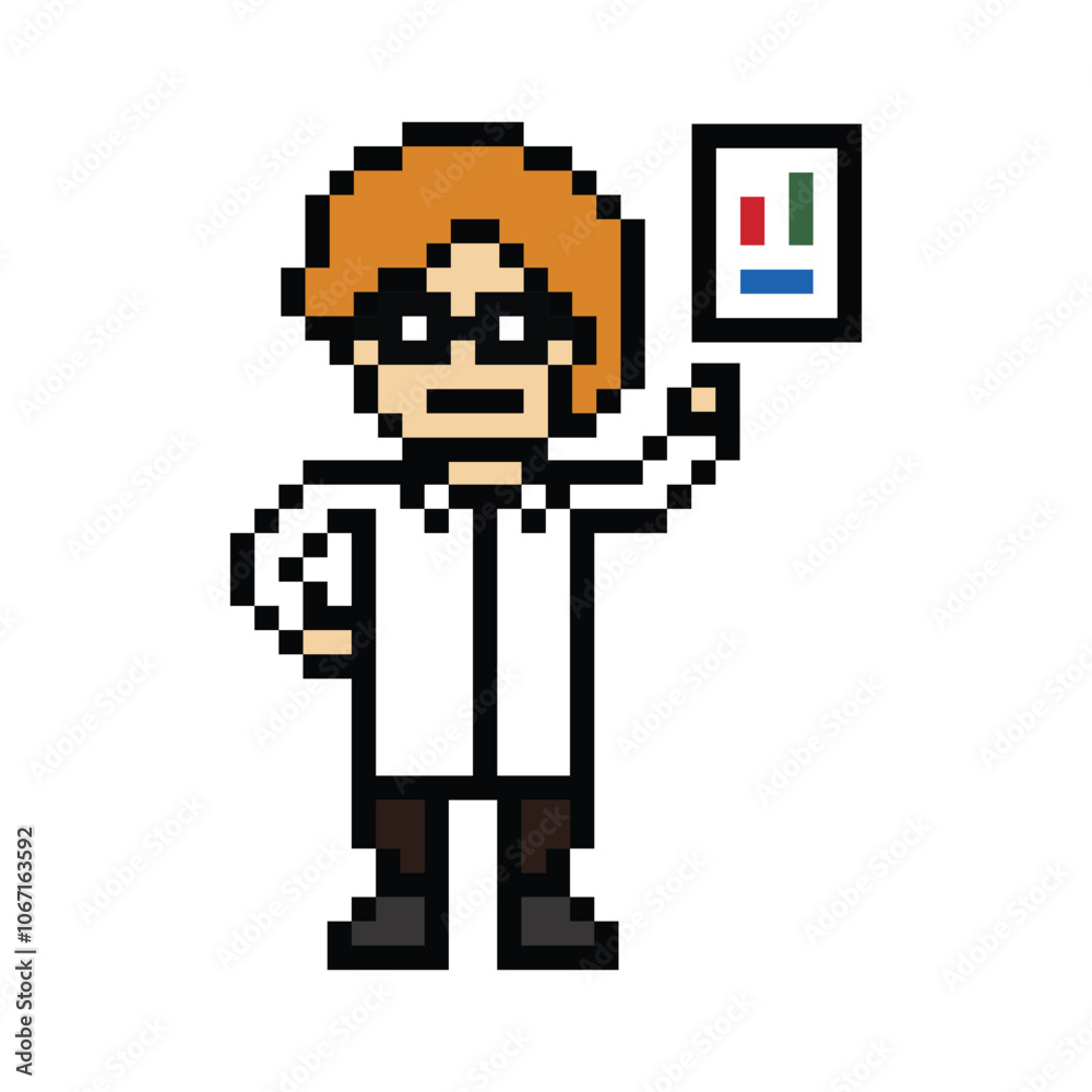 Cartoon cute pixel 8bit character man doctor or scientist game care for ...